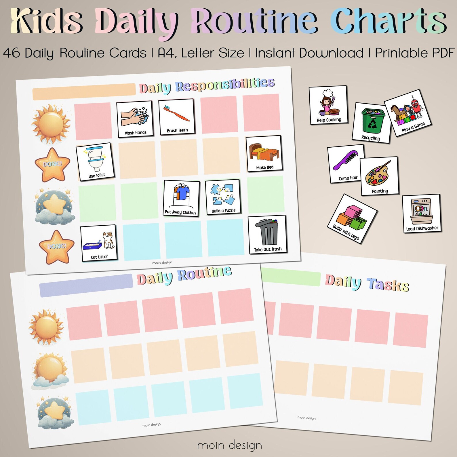 Printable Kids Daily Responsibilities Chart, Chores Chart, Routine ...