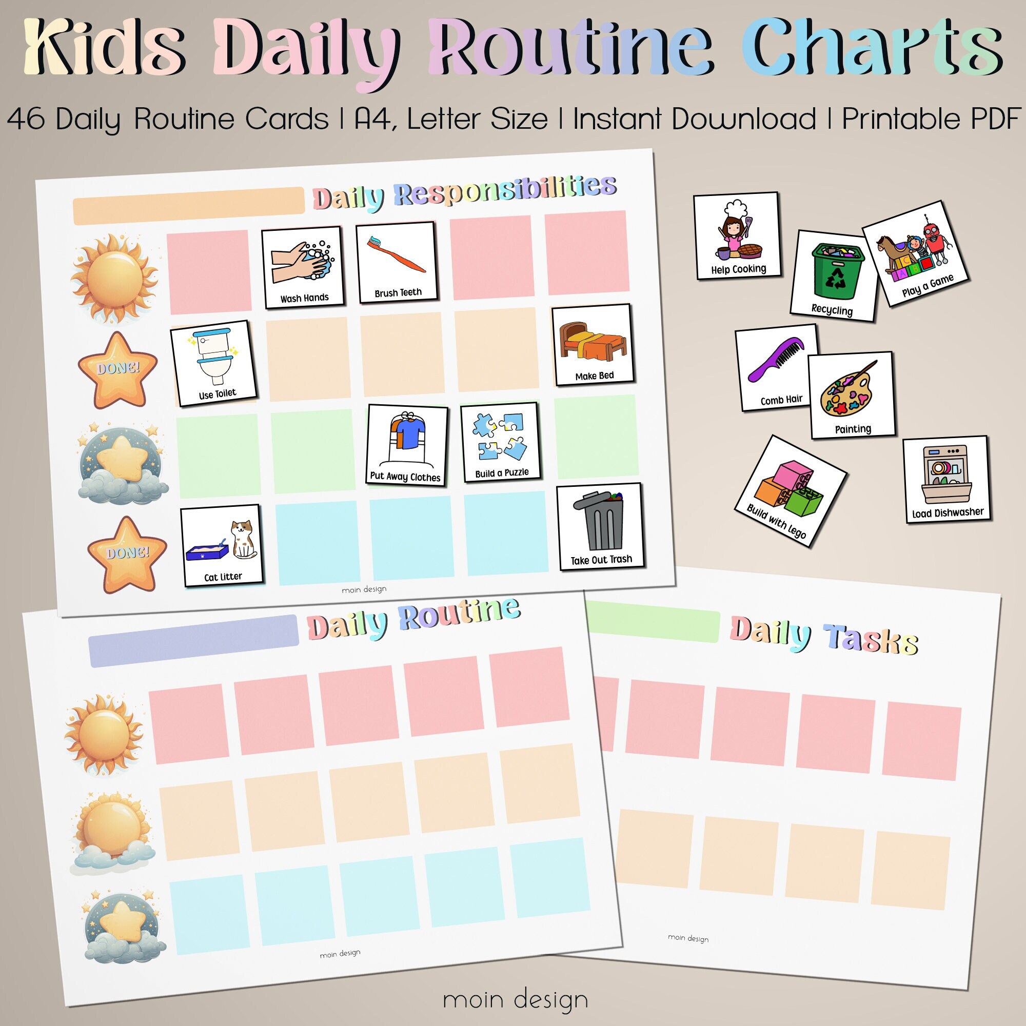 Printable Kids Daily Responsibilities Chart, Chores Chart, Routine ...