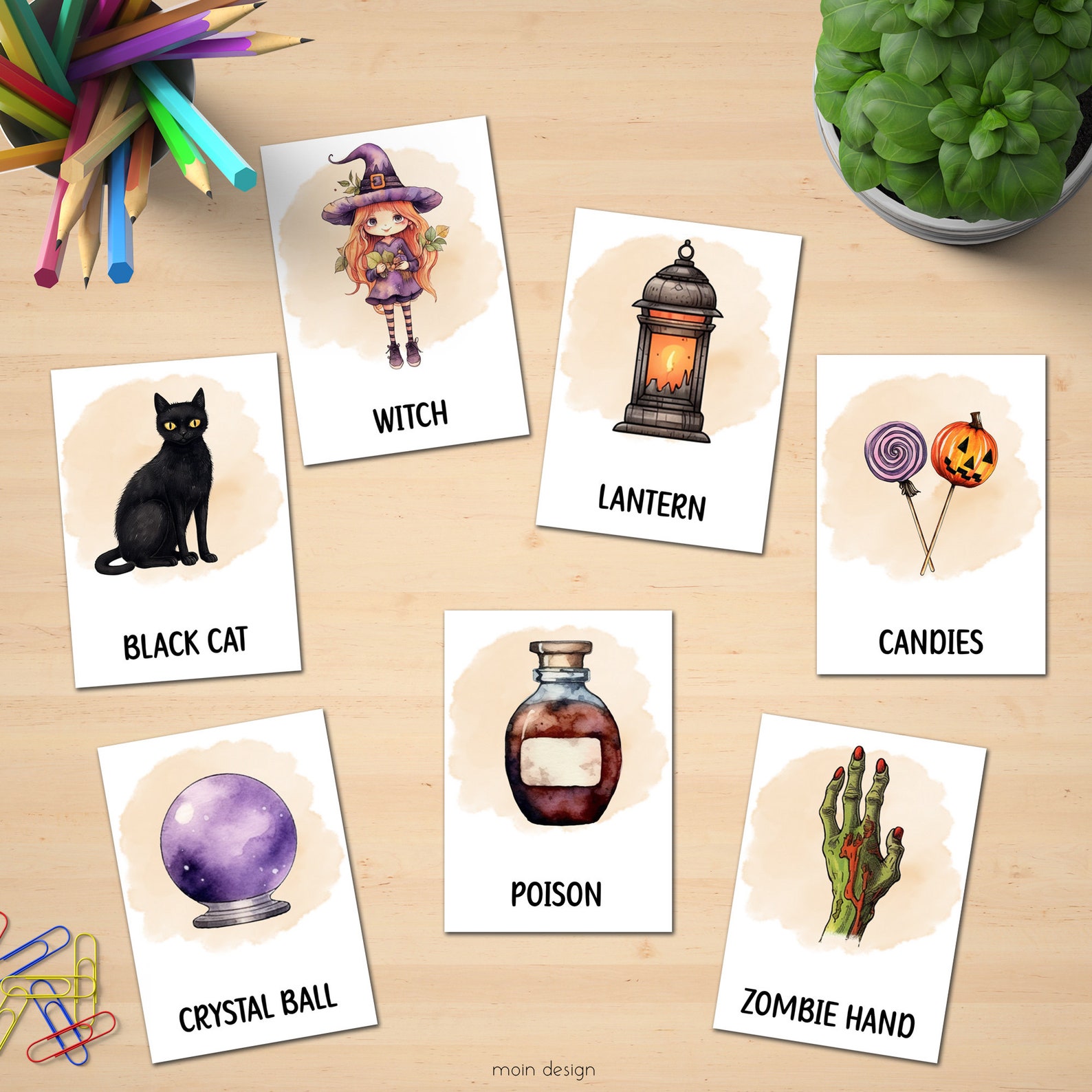 Halloween Flash Cards, Preschool Activity, Printable Montessori Cards ...