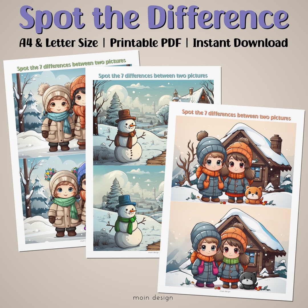 Printable Spot the Difference Activity, Toddler Activity Sheet, Winter ...