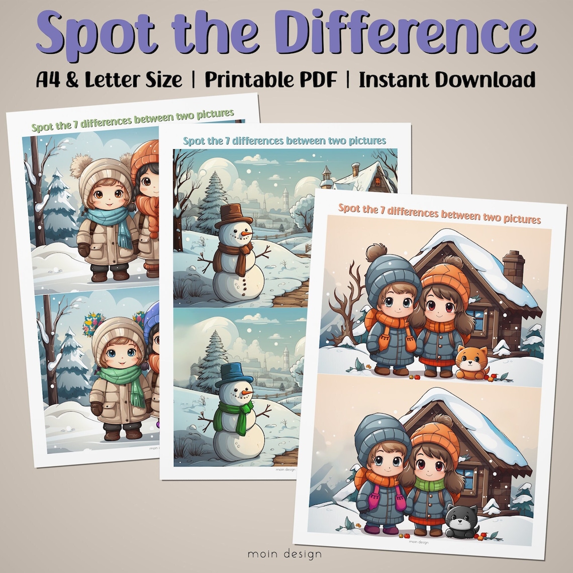 Printable Spot the Difference Activity, Toddler Activity Sheet, Winter ...