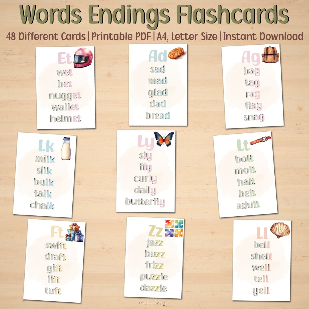 Printable Word Endings, Phonic Activity Flash Cards, Digraph Sounds ...