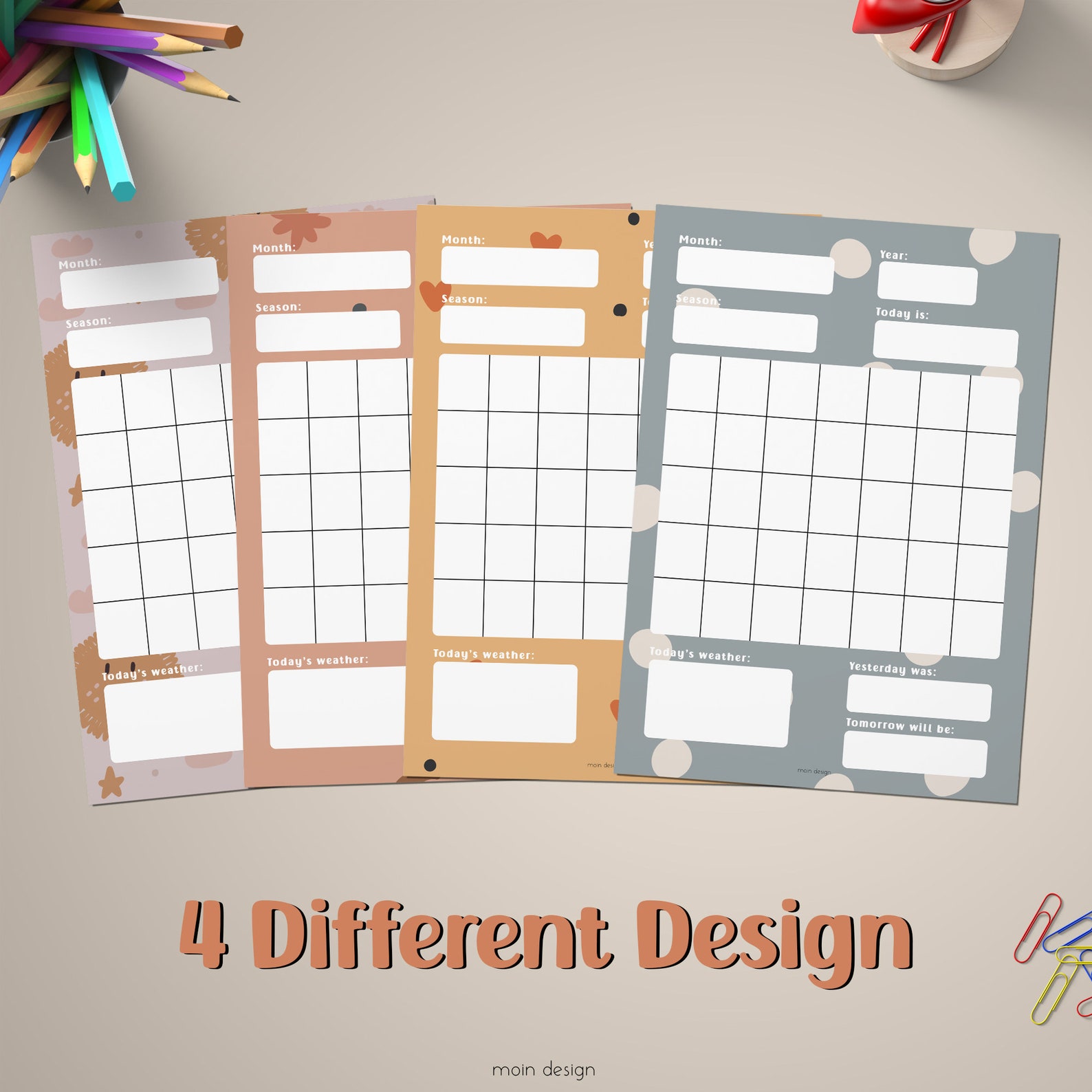 Printable Daily Kids Vertical Calendar, Montessori Materials, Kids Wall ...