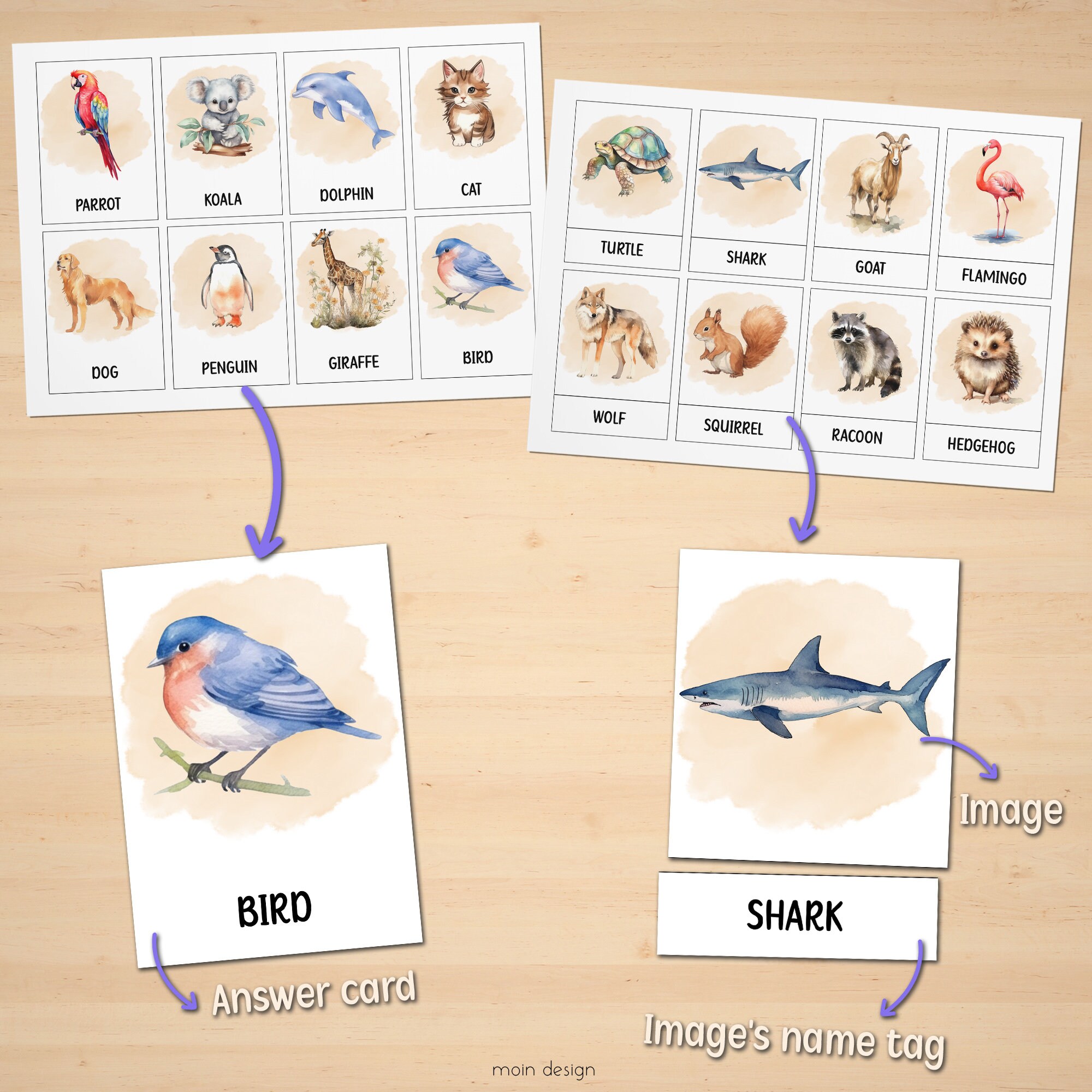 Animals Flash Cards, Preschool Activity, Printable Montessori Cards ...