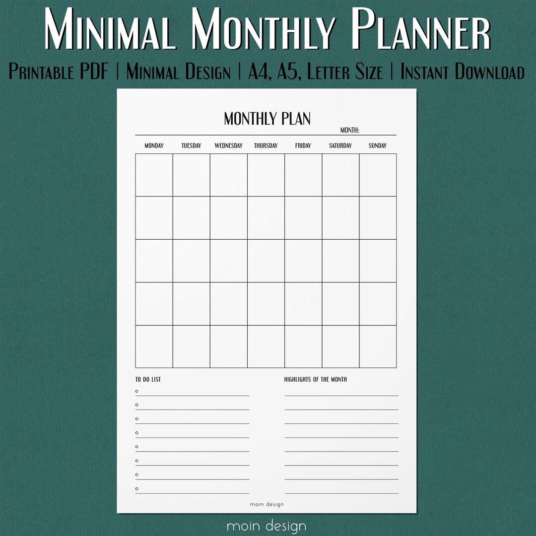 Printable Monthly Planner Monthly Agenda to Do List - Etsy