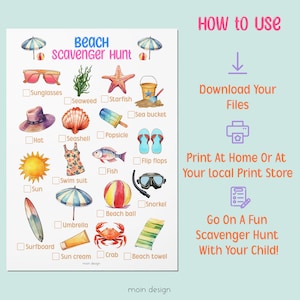 Printable Beach Scavenger Hunt for Kids, Summer Games for Kids, Party ...