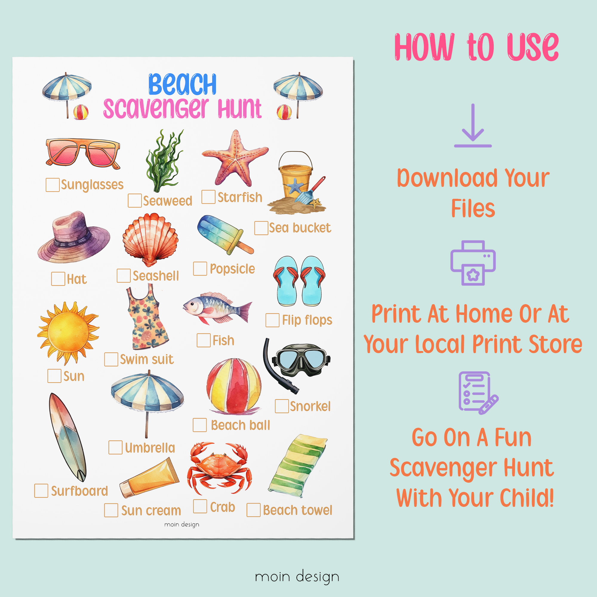 Printable Beach Scavenger Hunt for Kids, Summer Games for Kids, Party ...