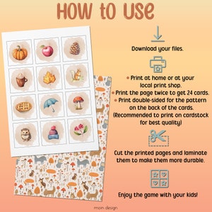 Printable Fall Memory Game, Kids Activity, Matching Games for Toddlers ...