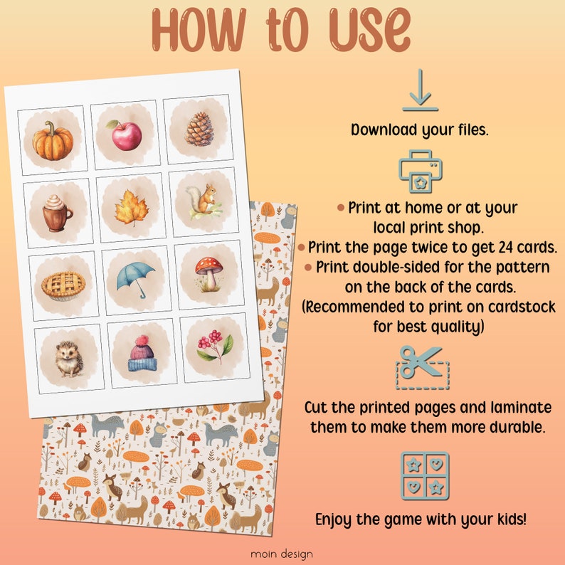 Printable Fall Memory Game, Kids Activity, Matching Games for Toddlers ...