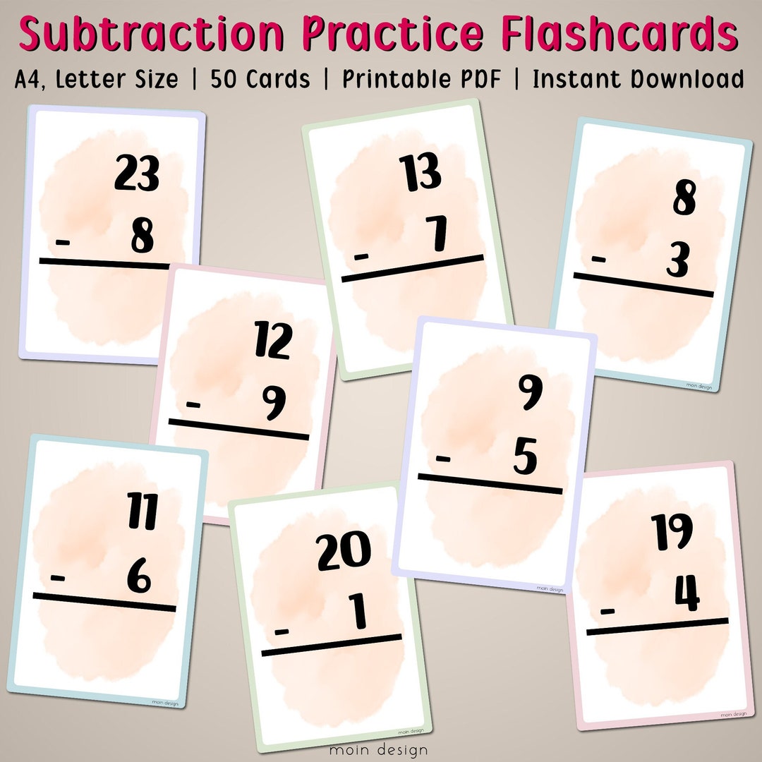 Subtraction Flash Cards: Printable Math Practice (PDF) - Etsy