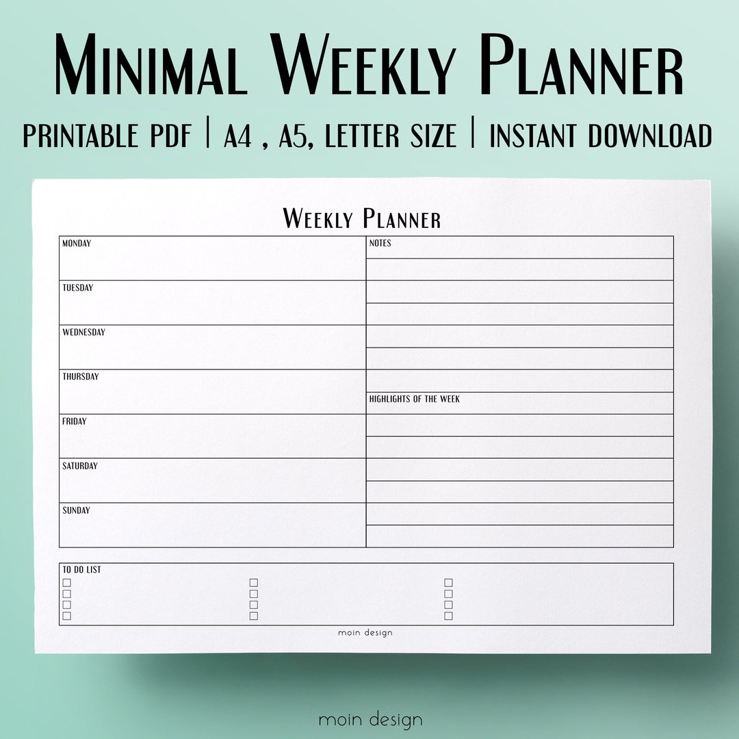 Printable Weekly Minimal Planner Weekly Schedule to Do List - Etsy