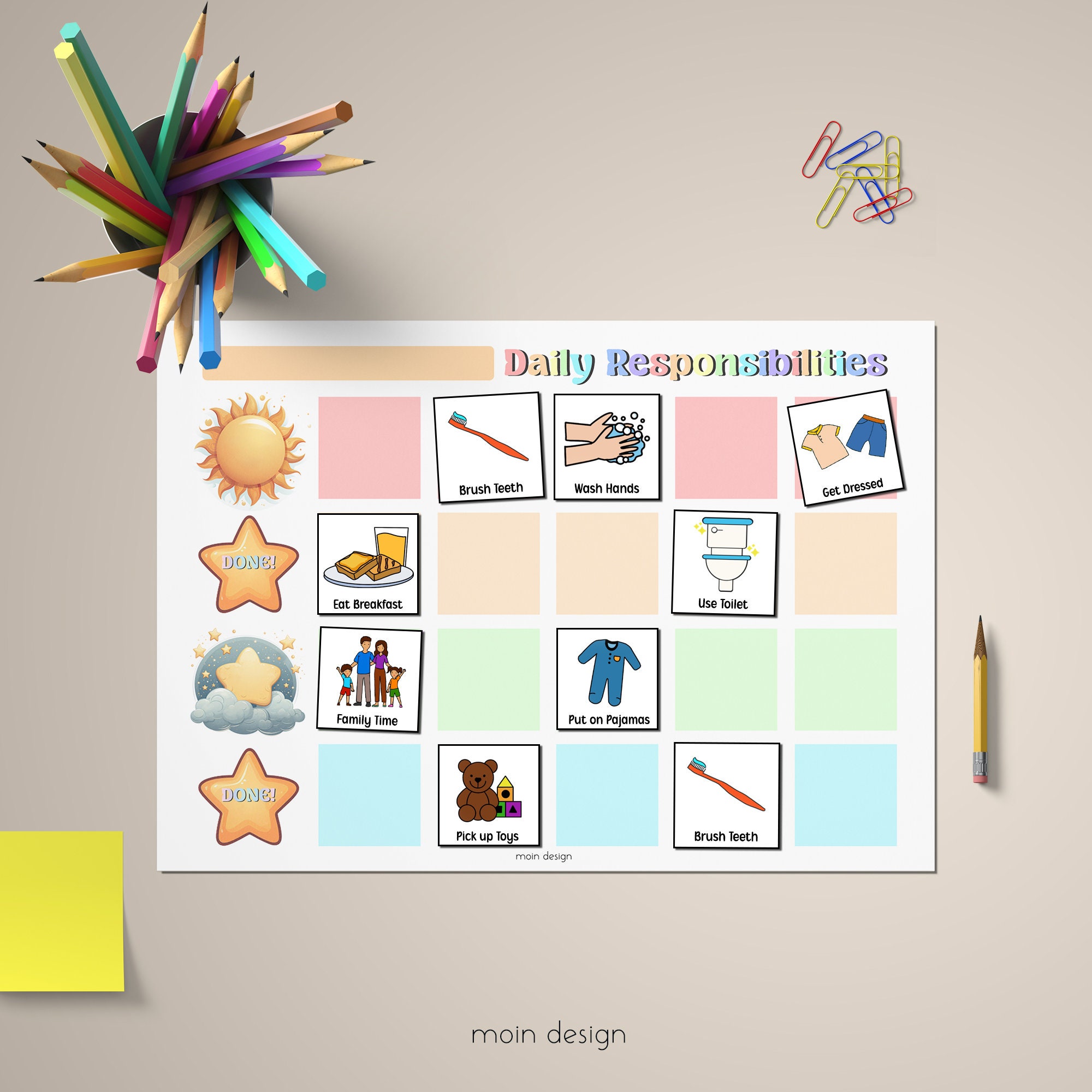Printable Kids Daily Responsibilities Chart, Chores Chart, Routine ...