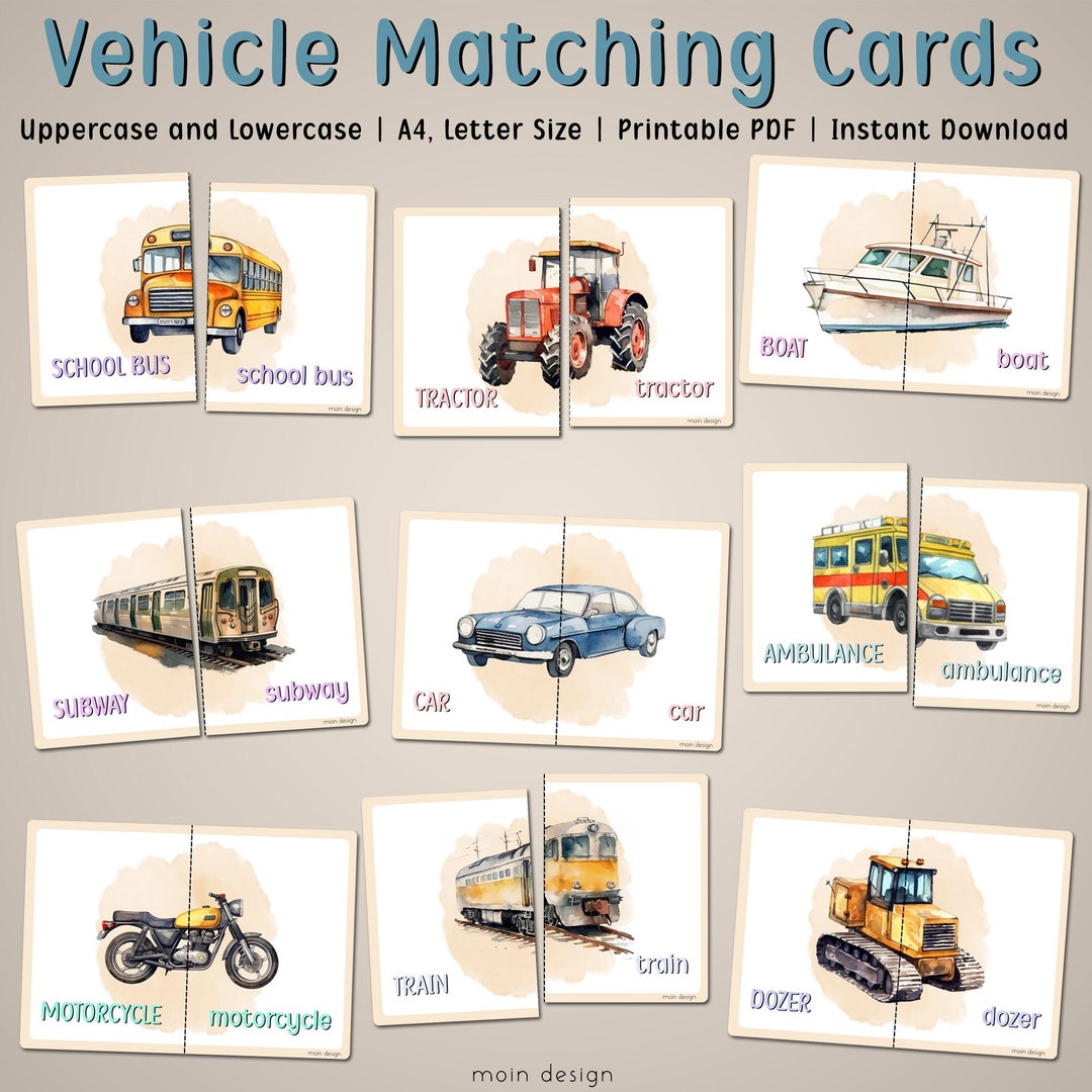Vehicle Matching Game for Toddlers, Puzzle for Kids, Toddler Activity ...