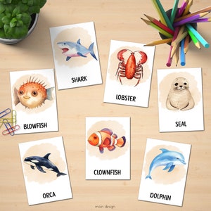 Sea Animals Flash Cards, Preschool Activity, Printable Montessori Cards ...