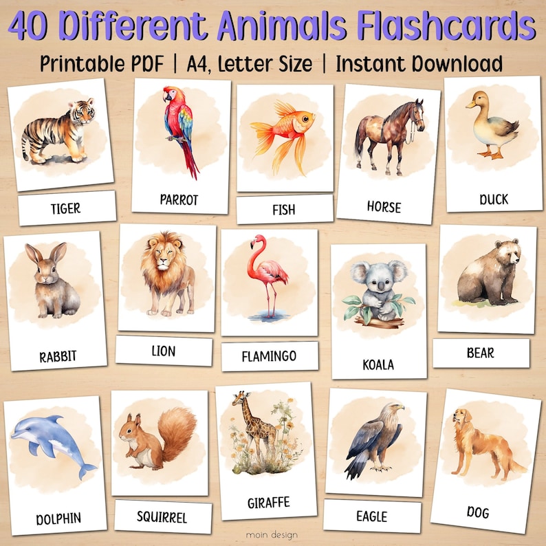 Animals Flash Cards, Preschool Activity, Printable Montessori Cards ...