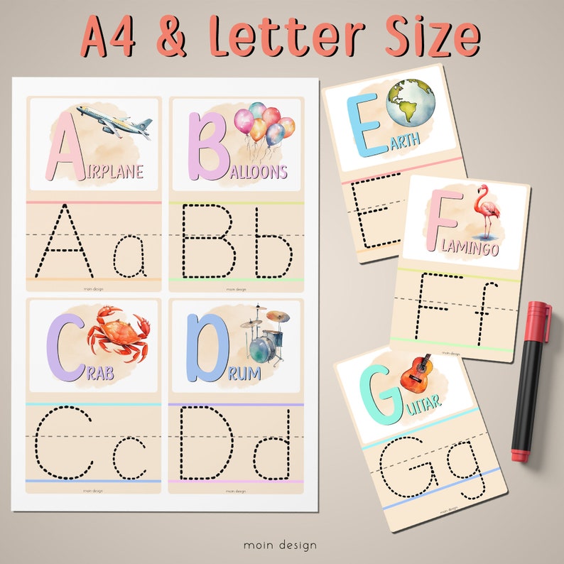 Printable Alphabet Tracing Cards, Preschool Practice Card, ABC Learning ...