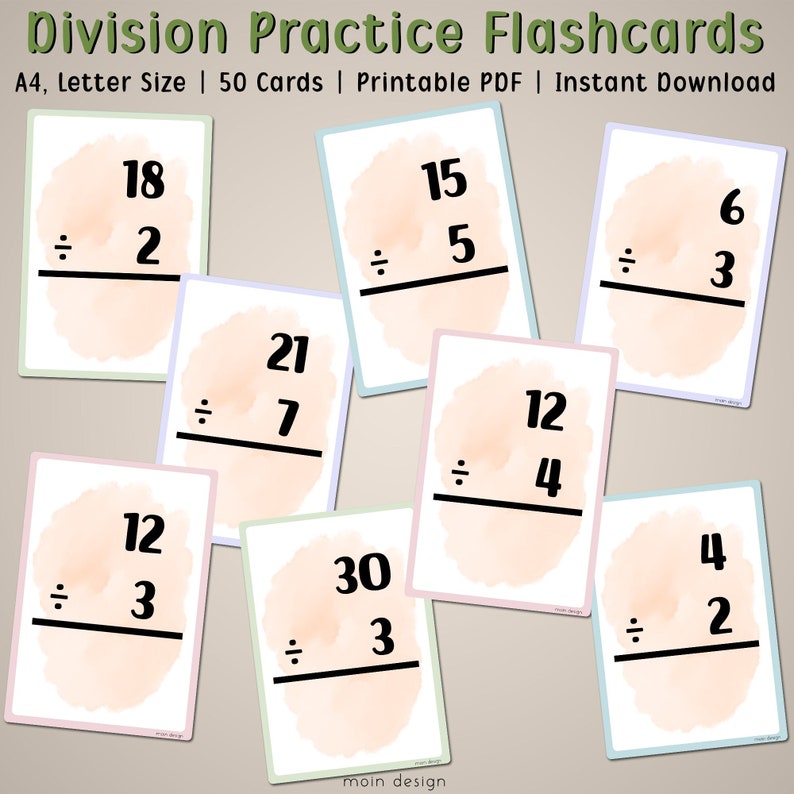 Division Practice Flash Cards: Printable Math Activity (PDF) - Etsy