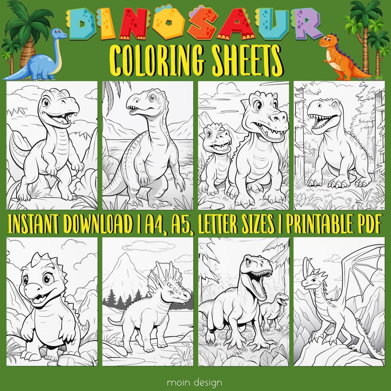 Dinosaurs Coloring Page Printable, Kids Activity, Creative Activity ...