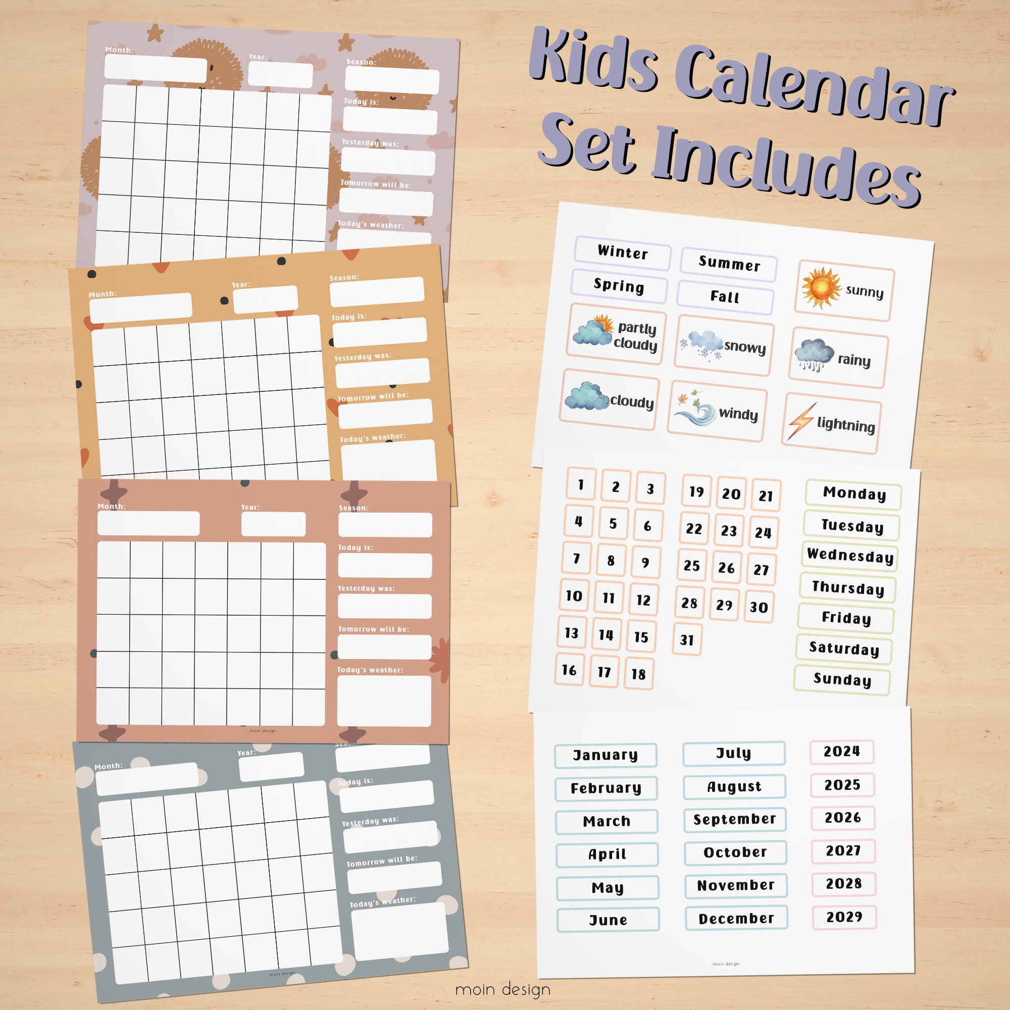 Printable Daily Kids Calendar, Montessori Materials, Kids Wall Calendar ...