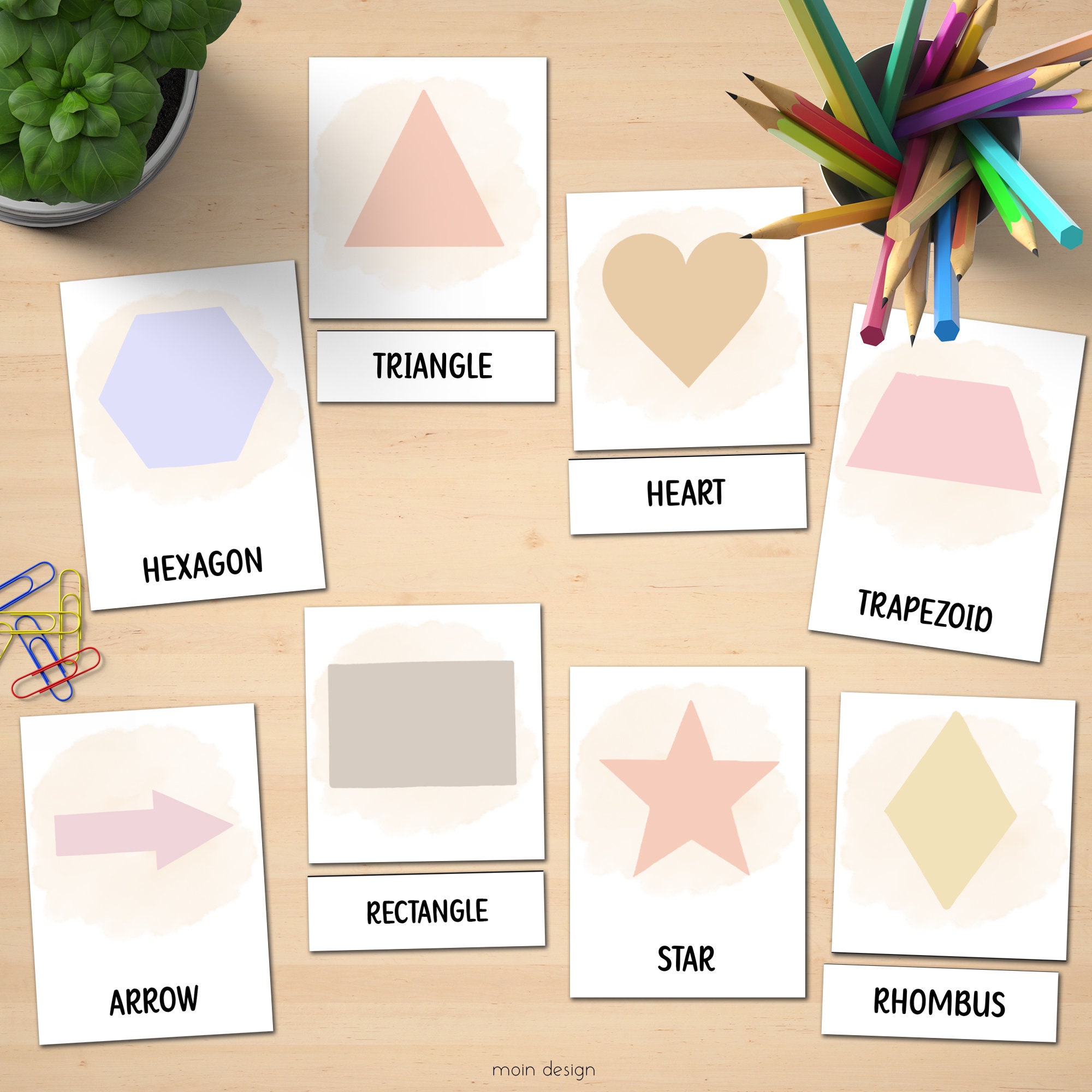 Shapes Flash Cards, Preschool Activity, Printable Montessori Cards ...