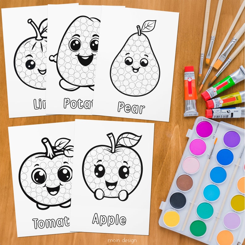 Vegetables and Fruits Dot Marker Pages, Printable Do a Dot Activity ...
