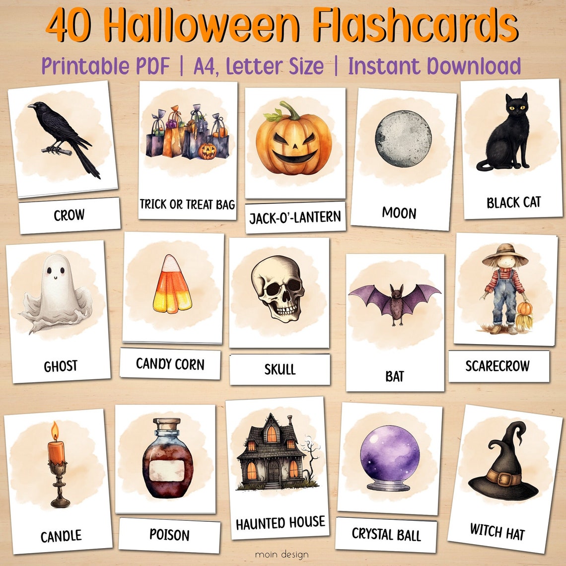 Halloween Flash Cards, Preschool Activity, Printable Montessori Cards ...