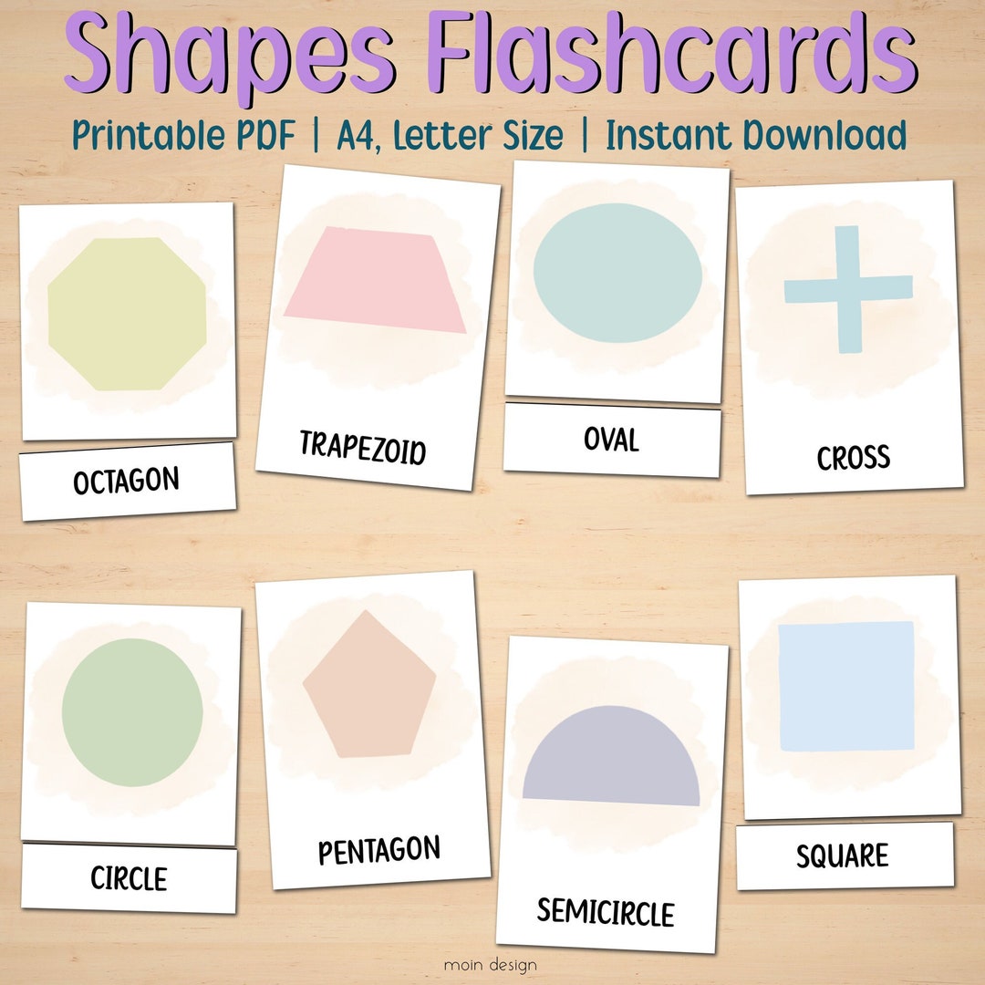 Shapes Flash Cards, Preschool Activity, Printable Montessori Cards ...