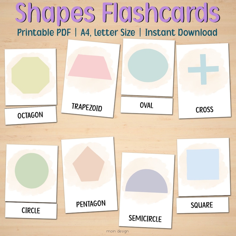 Shapes Flash Cards, Preschool Activity, Printable Montessori Cards ...
