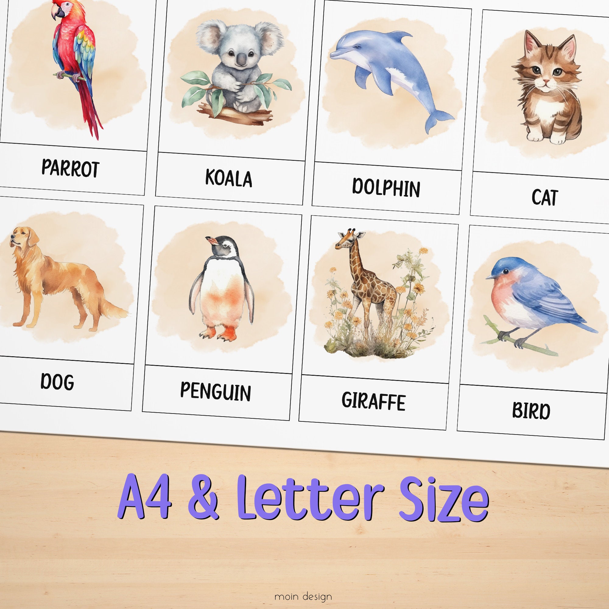 Animals Flash Cards, Preschool Activity, Printable Montessori Cards ...