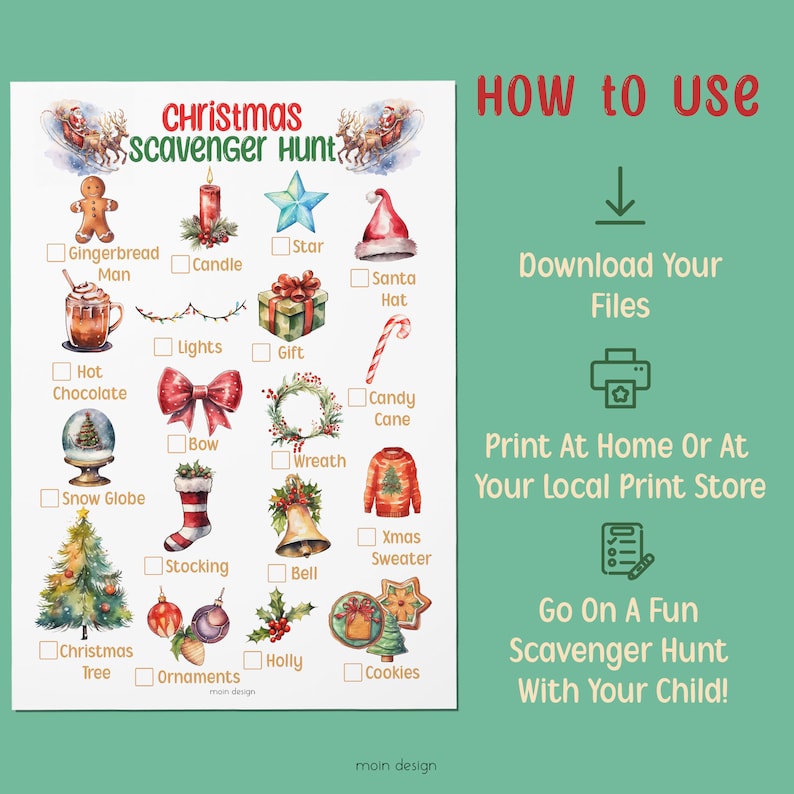 Printable Christmas Scavenger Hunt for Kids, Christmas Games for Kids ...