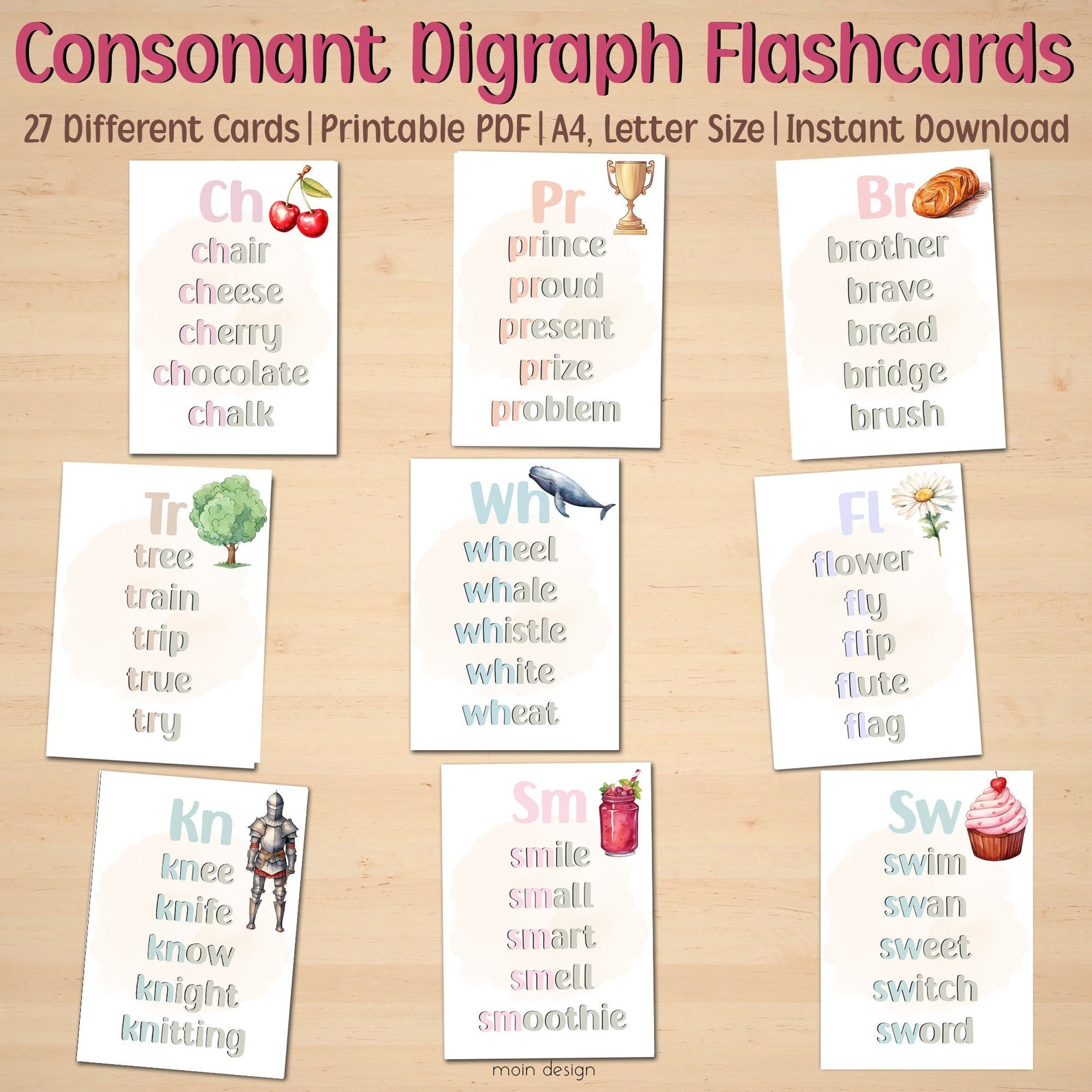 Consonant Digraph Flash Cards, Phonics Chart, Phonetic Learning ...