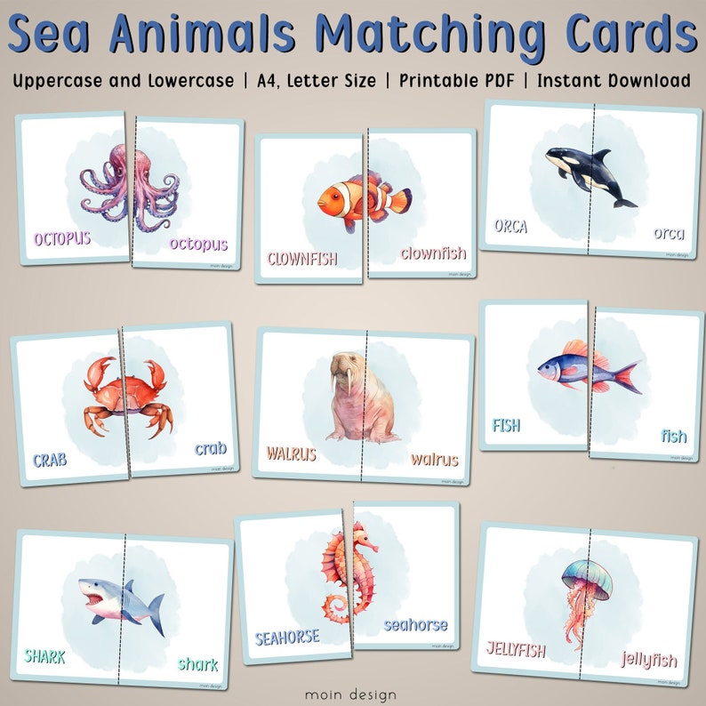 Sea Animals Matching Game for Toddlers, Puzzle for Kids, Toddler ...