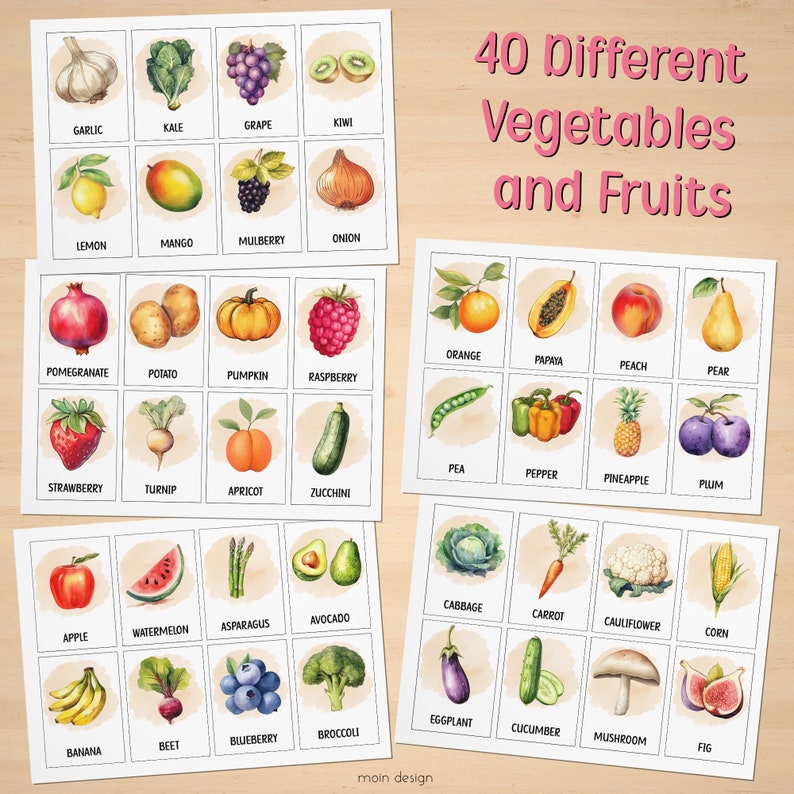Fruits and Vegetables Flash Cards: Montessori Preschool Activity ...