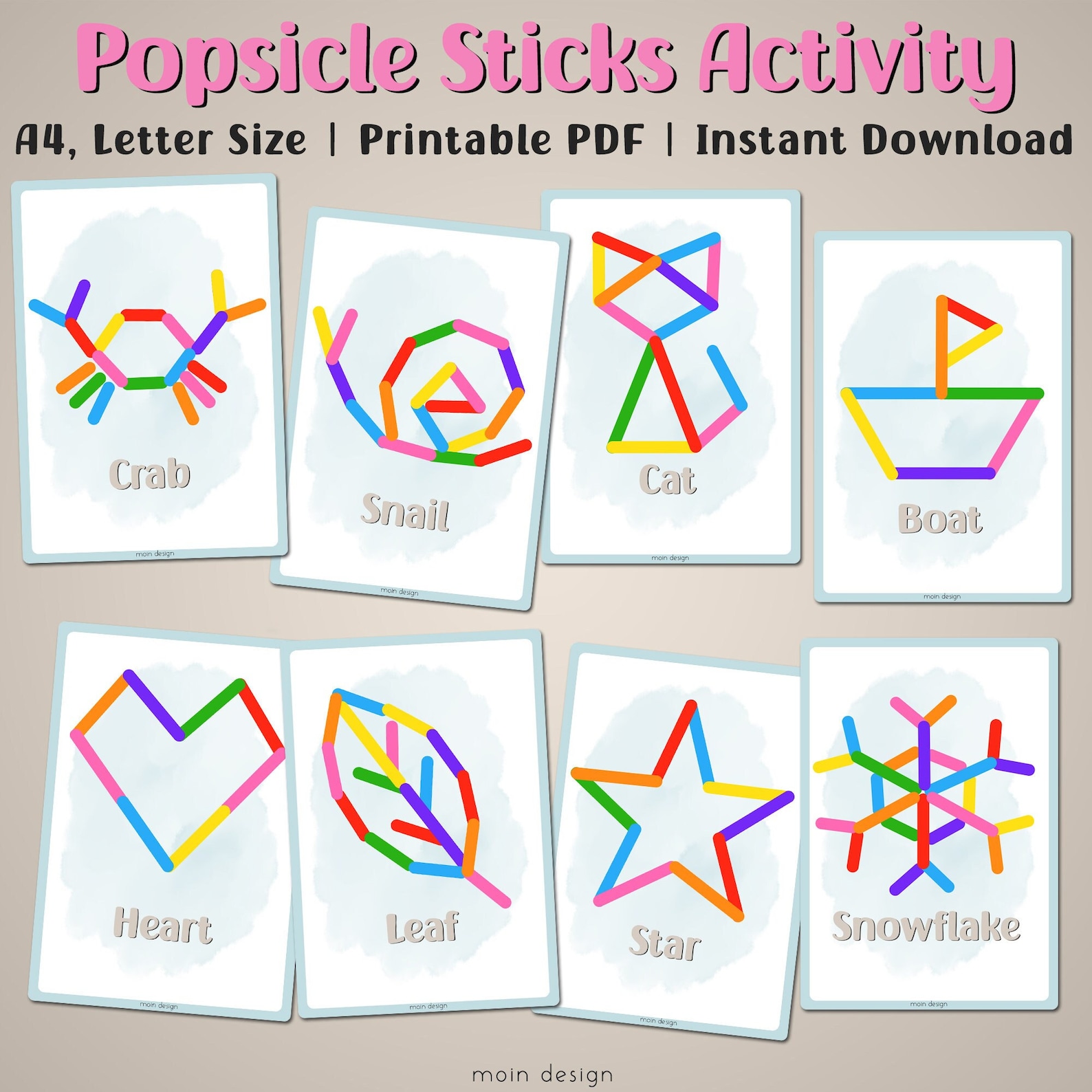 Popsicle Sticks Activity, Craft Sticks Activity, Montessori Game for ...
