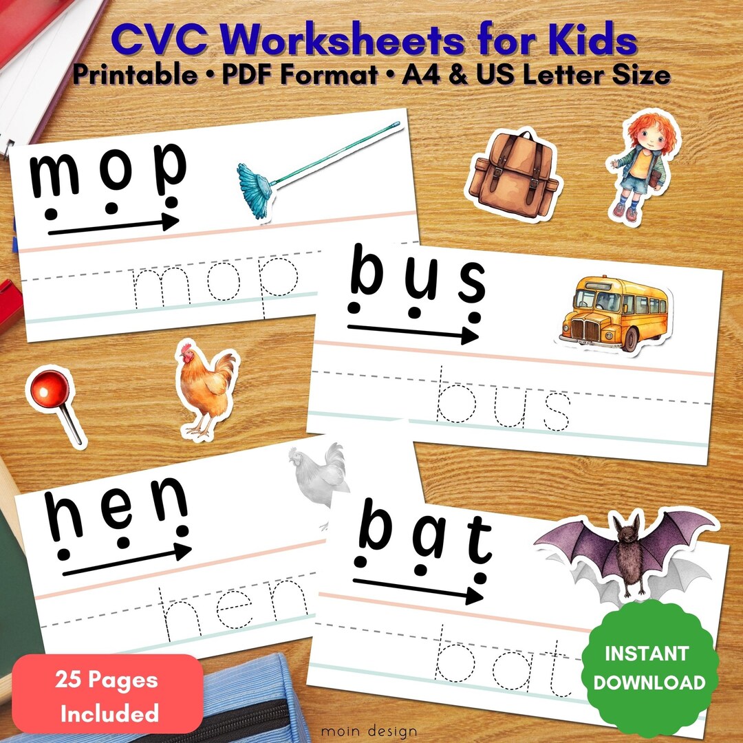 CVC Words Phonics Worksheets: Kindergarten Reading Practice (PDF ...