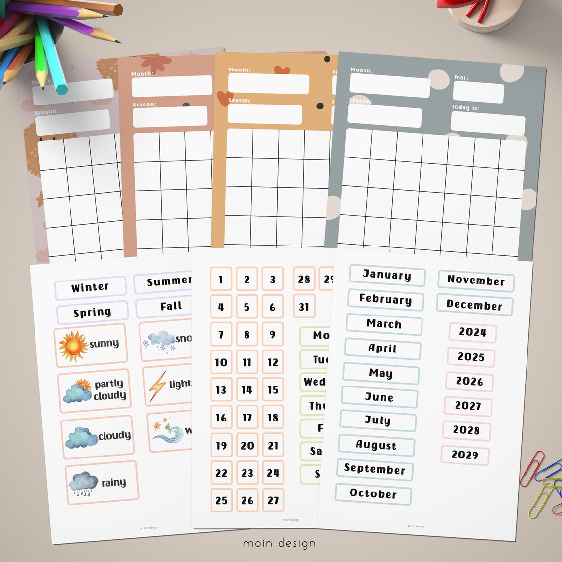 Printable Daily Kids Vertical Calendar, Montessori Materials, Kids Wall ...