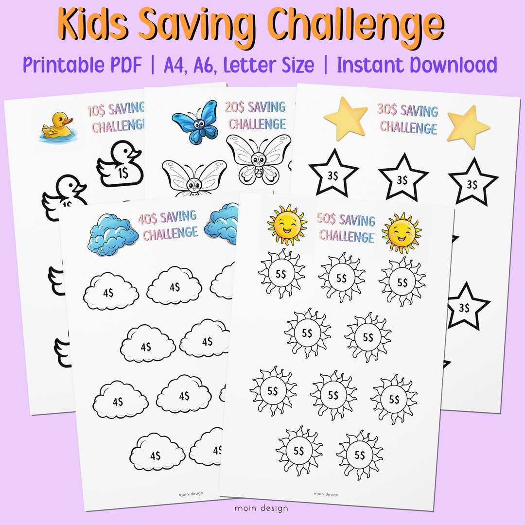 Printable Saving Challenge for Kids, Saving Tracker, Children Money ...