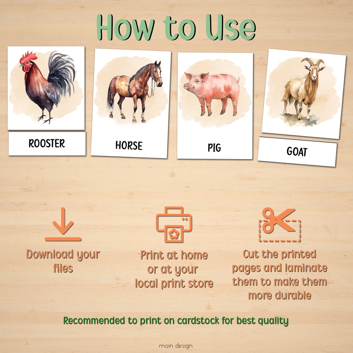 Farm Animals Flash Cards, Preschool Activity, Printable Montessori ...