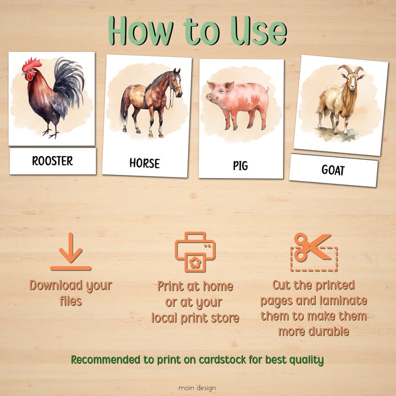 Farm Animals Flash Cards: Montessori Preschool Activity (digital ...