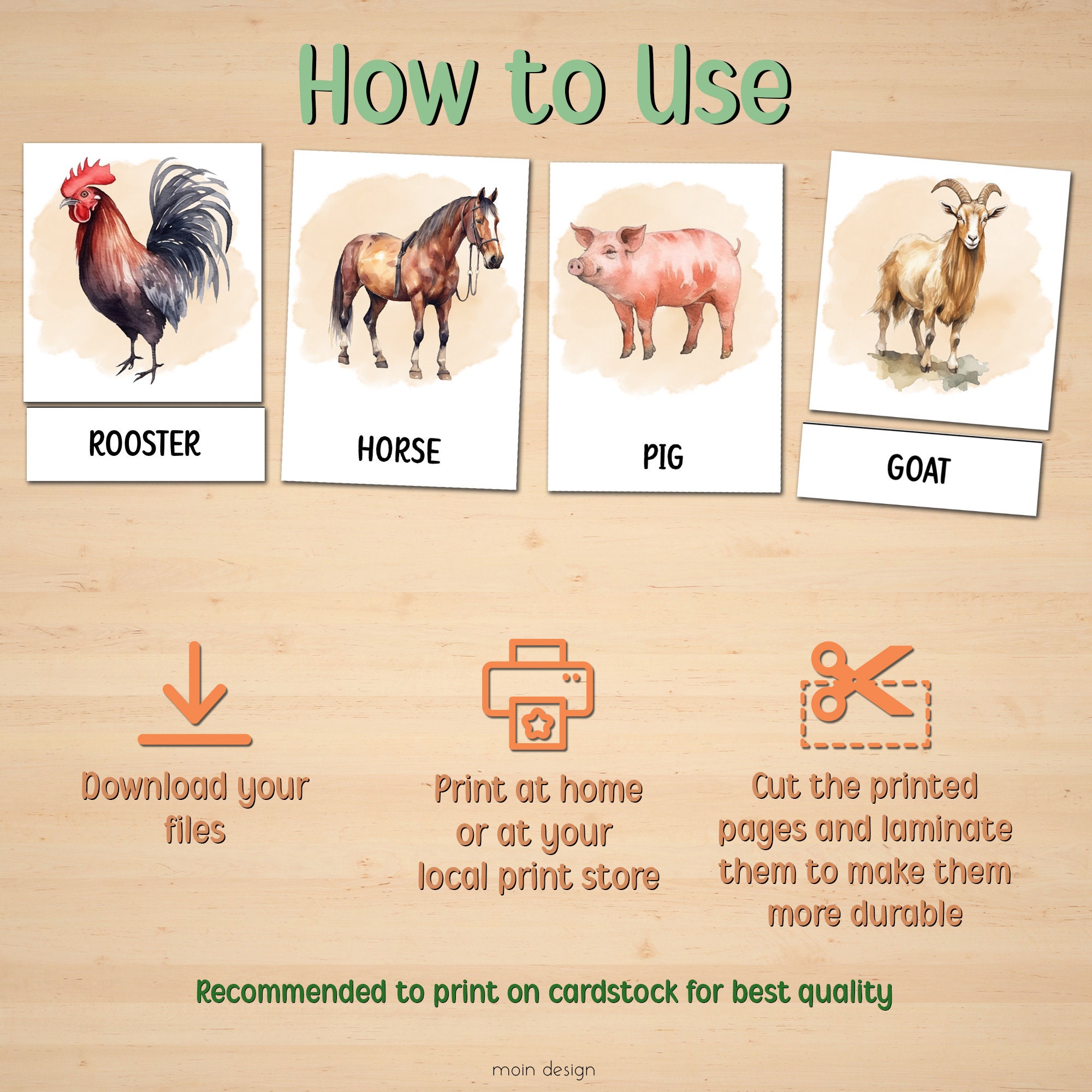 Farm Animals Flash Cards, Preschool Activity, Printable Montessori ...