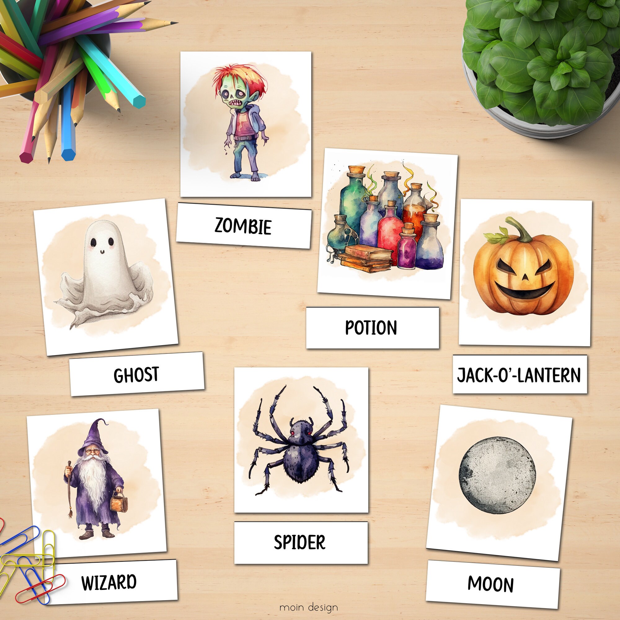 Halloween Flash Cards, Preschool Activity, Printable Montessori Cards ...