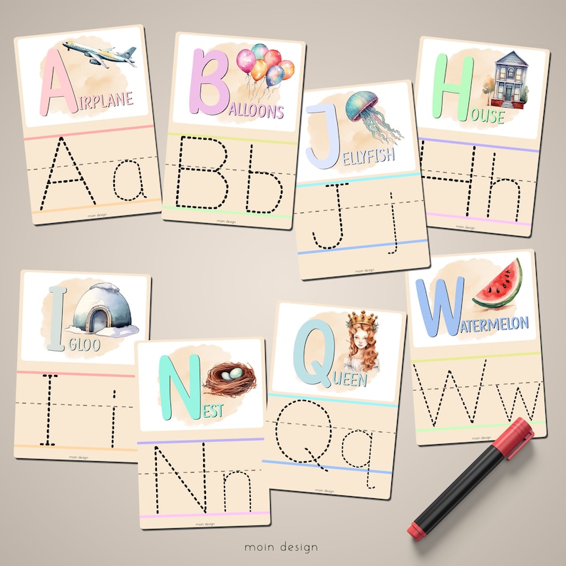 Printable Alphabet Tracing Cards, Preschool Practice Card, ABC Learning ...
