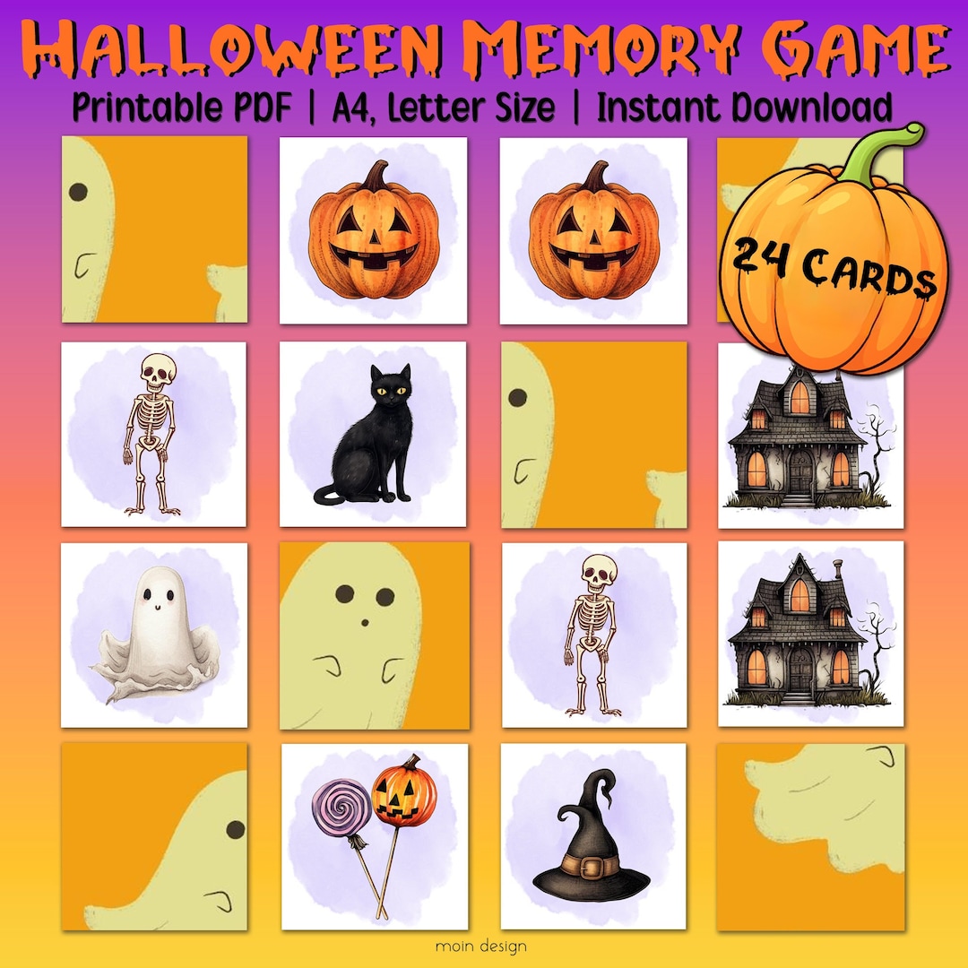 Printable Memory Game, Kids Halloween Activity, Matching Games for ...