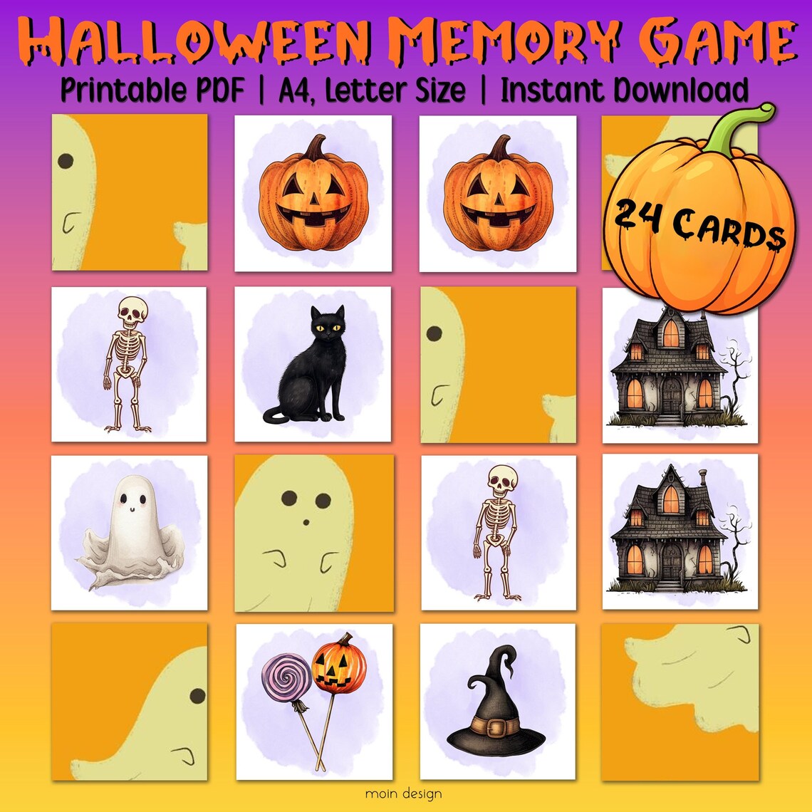 Printable Memory Game, Kids Halloween Activity, Matching Games for ...