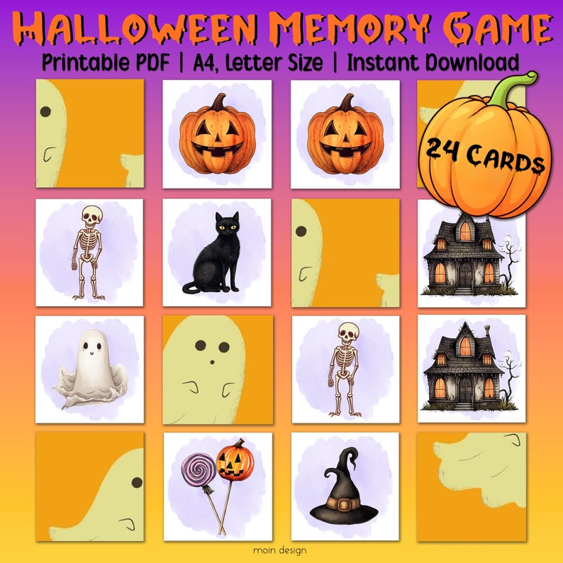 Printable Memory Game, Kids Halloween Activity, Matching Games for ...