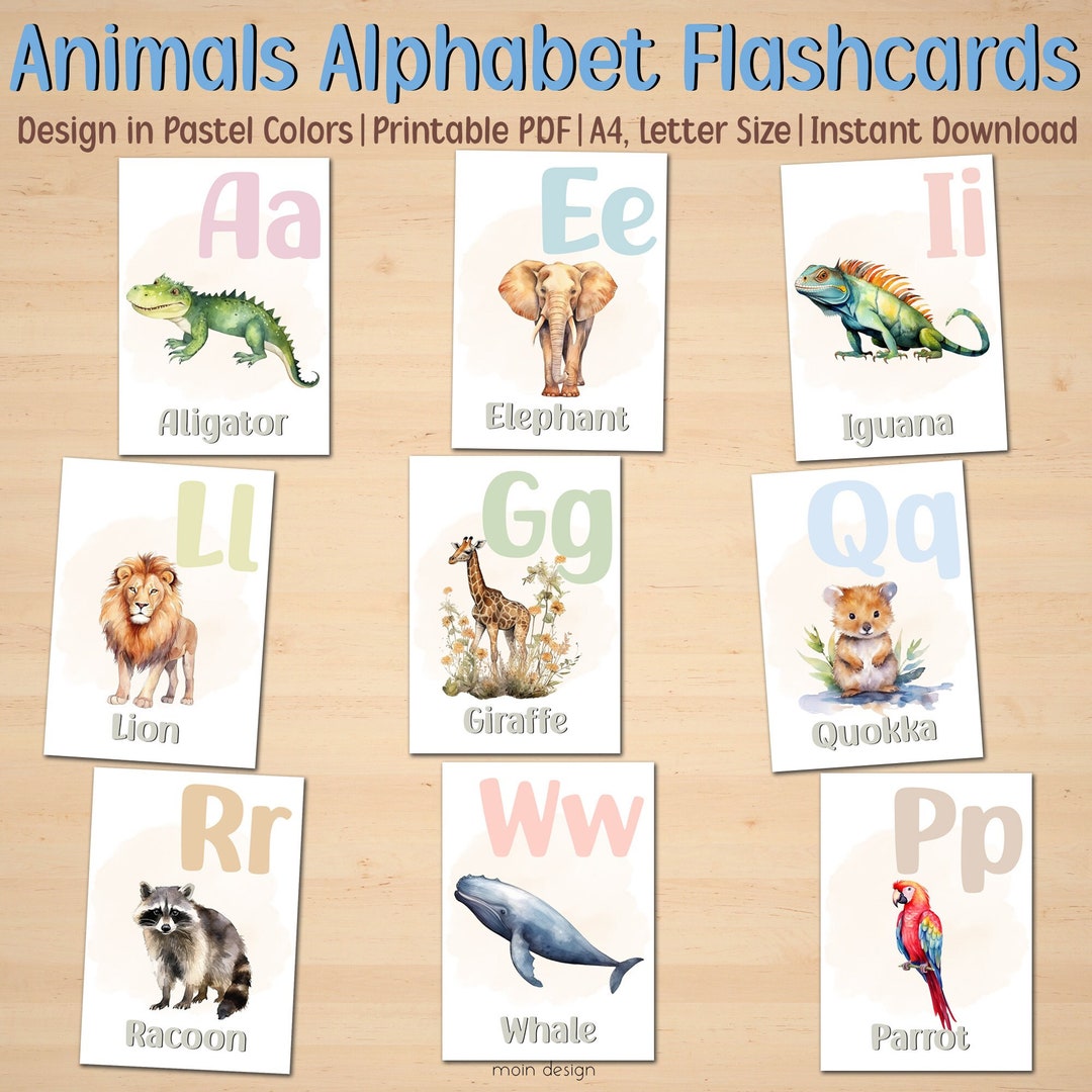 Animal Alphabet Flash Cards, Preschool Activity, Printable Montessori ...