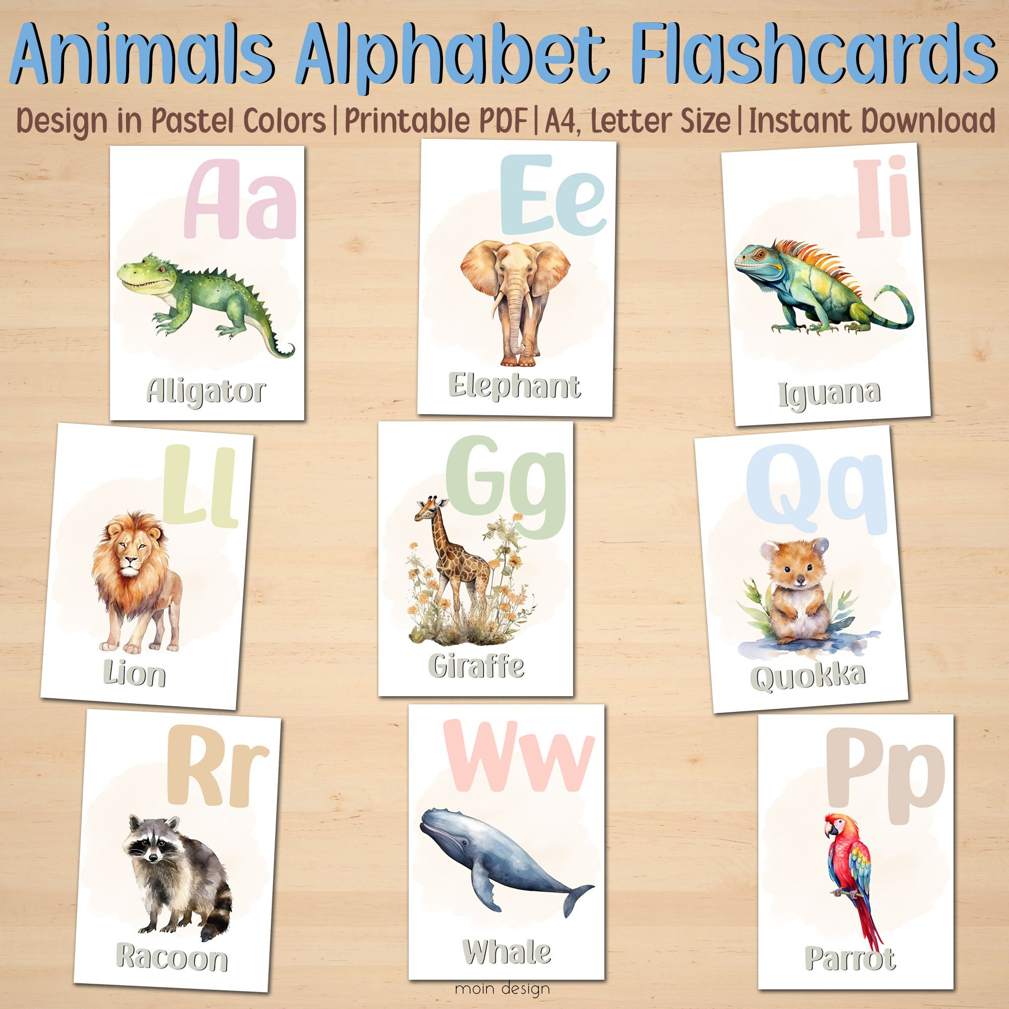 Animal Alphabet Flash Cards, Preschool Activity, Printable Montessori ...