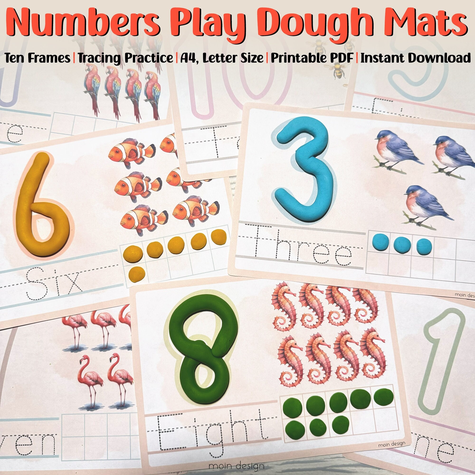 Numbers Play Dough Mats, Printable Learning Activity, Number Tracing ...