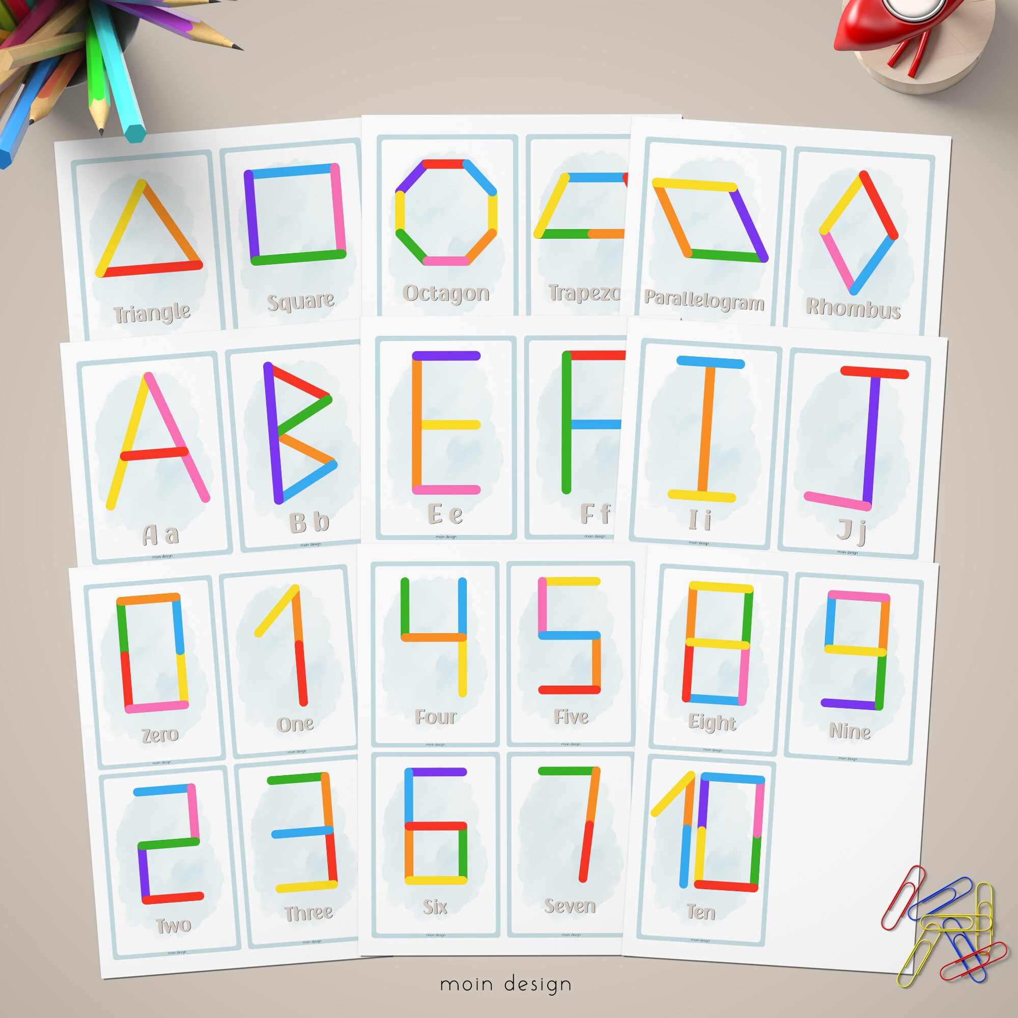 Alphabet & Numbers Shapes Popsicle Sticks Activity, Craft Sticks ...
