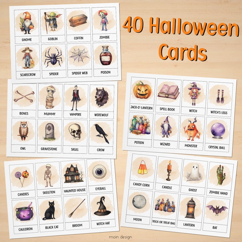 Halloween Flash Cards, Preschool Activity, Printable Montessori Cards ...